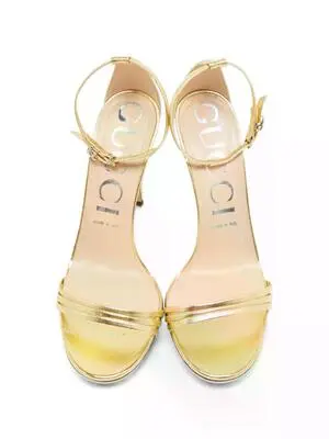 Gucci Tone Leather Crystal-embellished Double G Buckle Stiletto Sandals