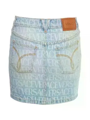 Versace Monogram Print Denim Mini Skirt