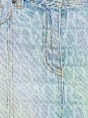 Versace Monogram Print Denim Mini Skirt