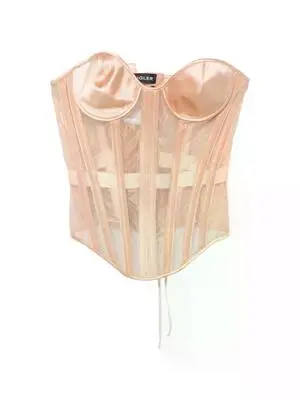 MUGLER Sheer Lace-up Corset - Neutrals