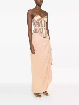 MUGLER Sheer Lace-up Corset - Neutrals