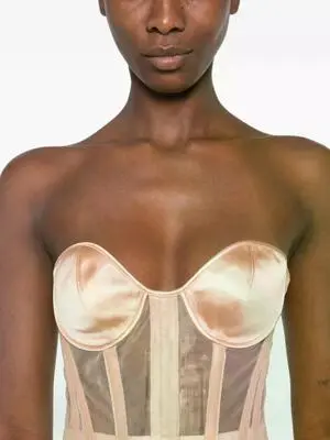 MUGLER Sheer Lace-up Corset - Neutrals