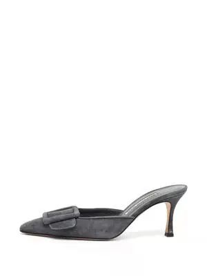 Manolo Blahnik Maysale Buckled Heeled Mules - Grey