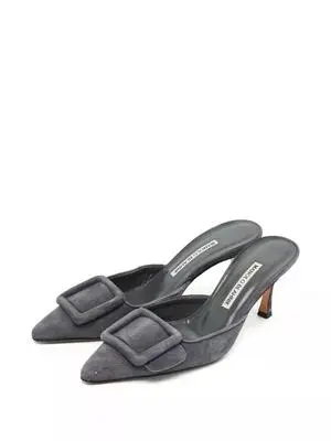 Manolo Blahnik Maysale Buckled Heeled Mules - Grey