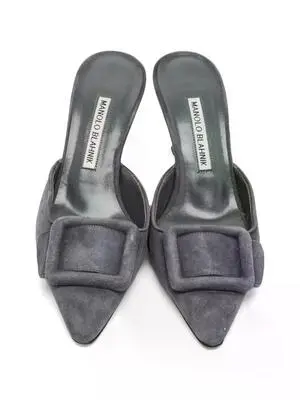 Manolo Blahnik Maysale Buckled Heeled Mules - Grey