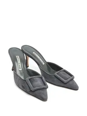 Manolo Blahnik Maysale Buckled Heeled Mules - Grey