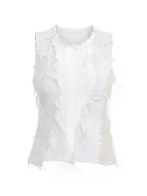 BORBALA Patchwork Frayed Tank Top - White