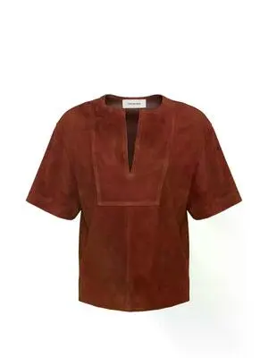 YVES SALOMON Double-sided V-neck Top - Brown