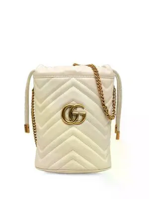Gucci 2000-2015 Small Gg Marmont Matelasse Calfskin Bucket Bag - White