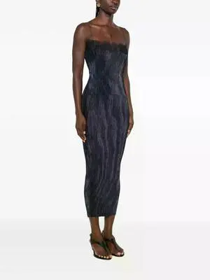 FFORME Lace-trim Plissé Midi Dress