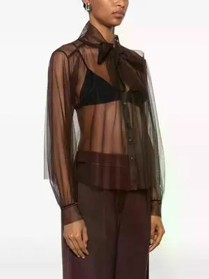 FORTE_FORTE Sheer Tie-neck Shirt