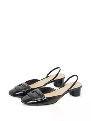 Dior Patent Leather Slingback Block Heel Pumps - Black