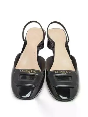 Dior Patent Leather Slingback Block Heel Pumps - Black