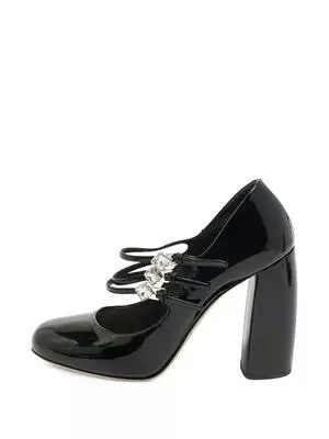 Miu Miu Embellished Triple-strap Block Heel Pumps