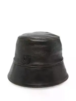 Maje Logo-patch Leather Bucket Hat - Brown
