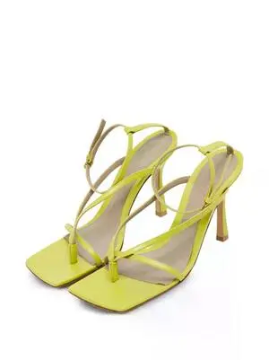 Bottega Veneta Square Toe High Stiletto Heel Ankle Strap Sandals - Green