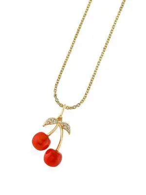 SYDNEY EVAN Cherry Motif Carved Stone Diamond Necklace