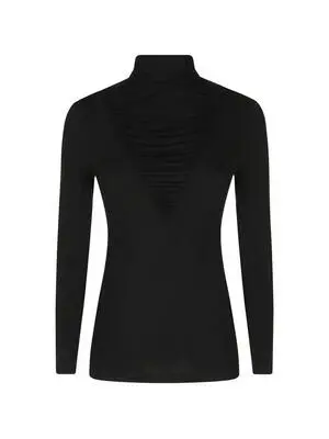 NISSA Lyocell-wool Blend Turtleneck Top With Ruched Detailing