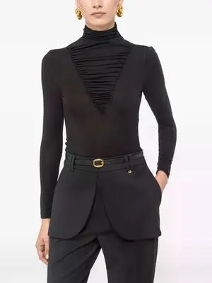NISSA Lyocell-wool Blend Turtleneck Top With Ruched Detailing - Black