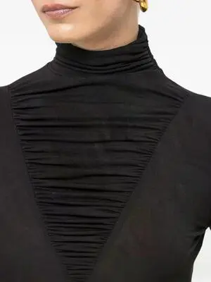 NISSA Lyocell-wool Blend Turtleneck Top With Ruched Detailing - Black