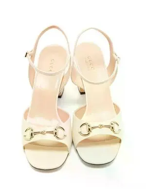 Gucci Leather Horsebit Ankle Strap Block Heel Sandals