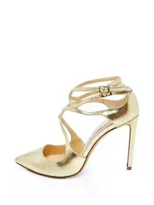 JIMMY CHOO Jimmy Choo Lancer Gold-Tone Double Ankle-Strap Stiletto Sandals
