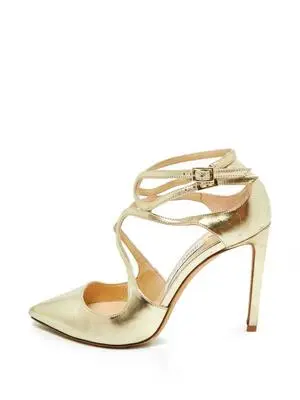 JIMMY CHOO Jimmy Choo Lancer Gold-Tone Double Ankle-Strap Stiletto Sandals