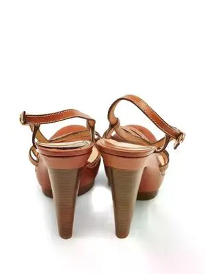 CHRISTIAN LOUBOUTIN Leather Contrast Stitching Ankle-strap Block-heel Sandals