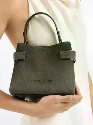 Brunello Cucinelli Suede Top-handle Bag With Monili Embellishments - Green