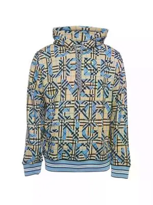 Burberry Checked Logo Print Cotton Knit Hoodie - Neutrals