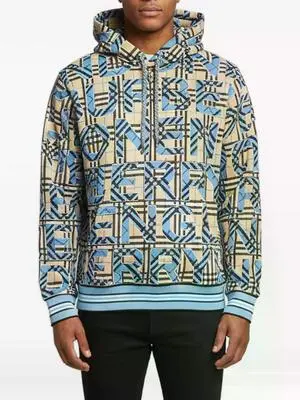 Burberry Checked Logo Print Cotton Knit Hoodie