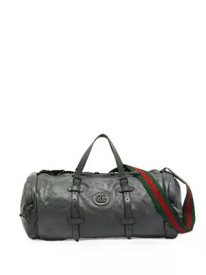 Gucci Leather Logo Plaque Duffel Travel Bag - Grey