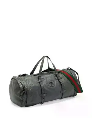 Gucci Leather Logo Plaque Duffel Travel Bag - Grey