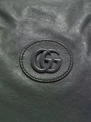Gucci Leather Logo Plaque Duffel Travel Bag - Grey