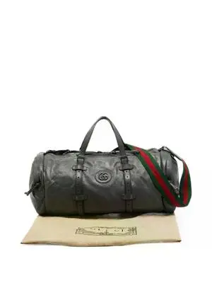 Gucci Leather Logo Plaque Duffel Travel Bag - Grey