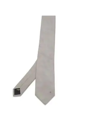 Fendi Fendi Logo Embroidered Silk Tie Grey