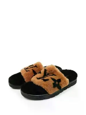 LOUIS VUITTON Shearling Monogram Slides