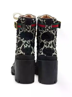 Gucci Gg Logo Tweed Combat Boots