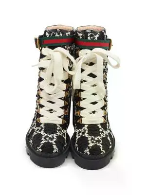 Gucci Gg Logo Tweed Combat Boots