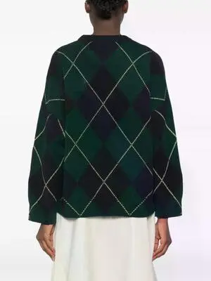 BEYOU Long-sleeve Argyle-pattern Sweater - Green