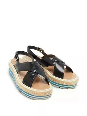 Prada Leather Crisscross Slingback Platform Sandals