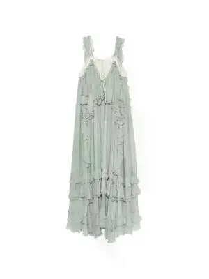 Chloé Ruffled Silk-mousseline Maxi Dress - Green