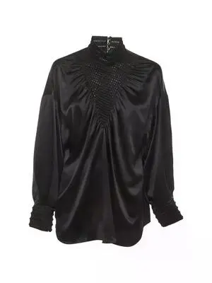 Fendi Smocked-neck Long-sleeve Blouse