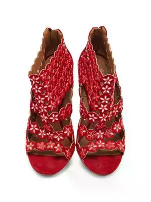 Alaïa Laser-cut Floral Suede Stiletto Sandals