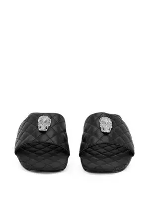 Philipp Plein Nappa Flat Matelassé Sandals Crystal Skull