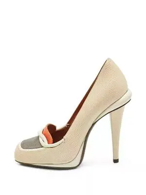 Fendi Lizard-embossed Heeled Pumps - Neutrals