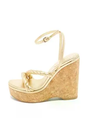 JIMMY CHOO Tone Metallic Wedge Sandals With Twisted Straps And Buckle Fastening
