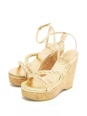 JIMMY CHOO Tone Metallic Wedge Sandals With Twisted Straps And Buckle Fastening