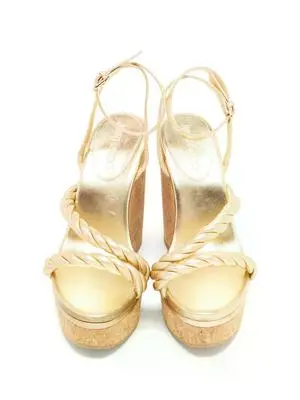 JIMMY CHOO Tone Metallic Wedge Sandals With Twisted Straps And Buckle Fastening