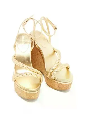 JIMMY CHOO Tone Metallic Wedge Sandals With Twisted Straps And Buckle Fastening